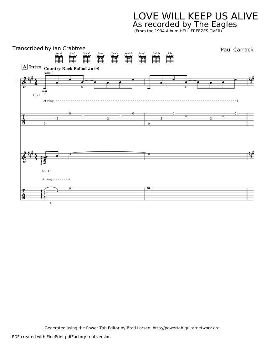 Love will keep us alive - Eagles Sheet music for Guitar (Mixed Trio ...