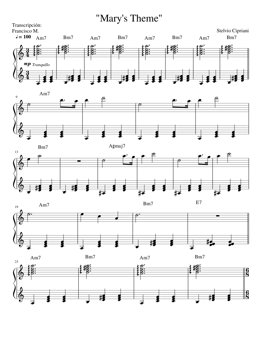 "Mary's Theme" Stelvio Cipriani / Piano Sheet music for Piano (Solo ...