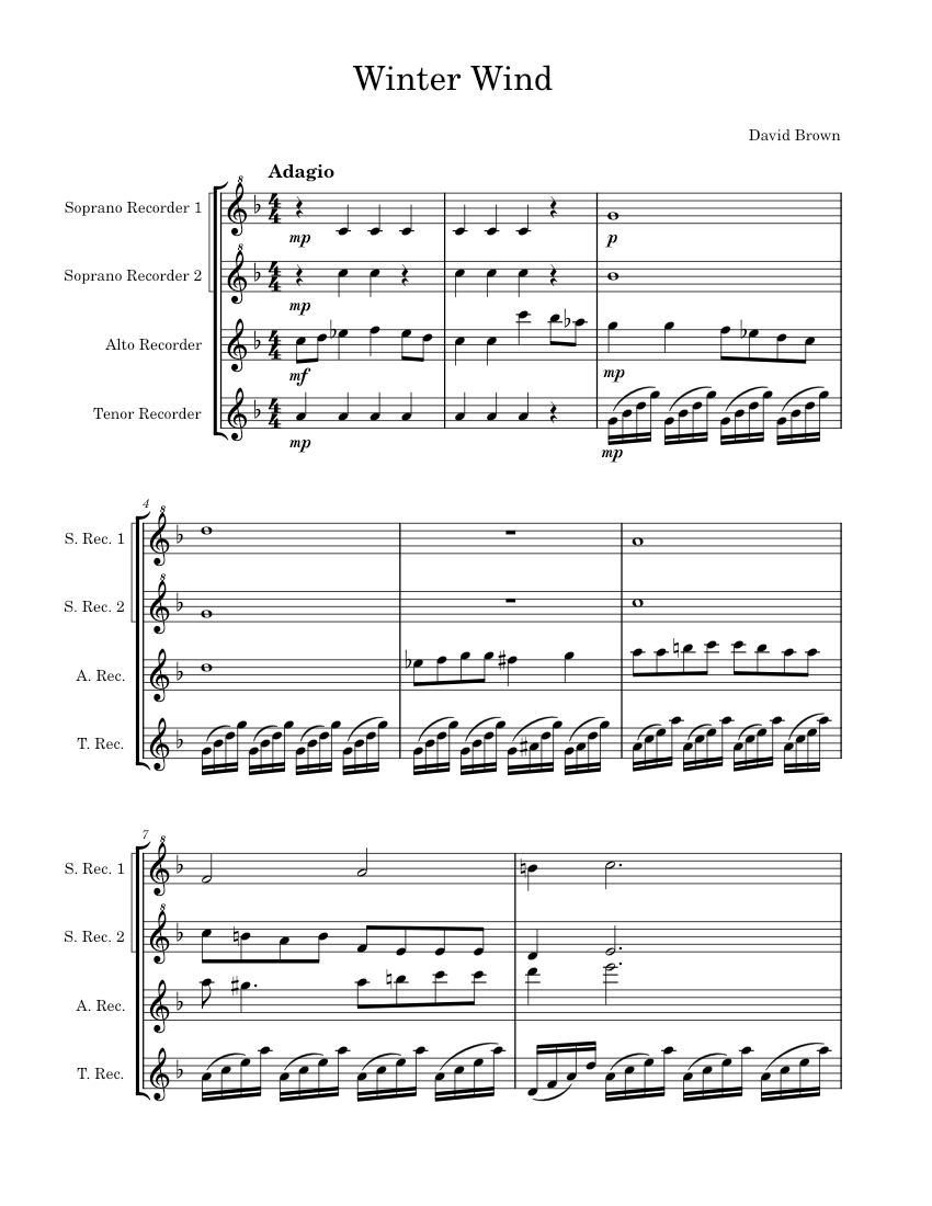 Winter Wind Sheet music for Recorder (String Quartet) | Musescore.com