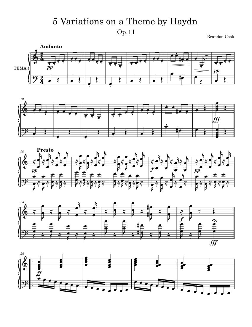 5 Variations on a Theme by Haydn Sheet music for Piano (Solo ...