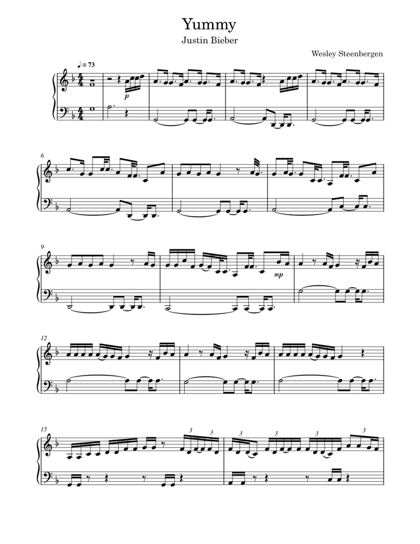 Yummy – Justin Bieber Sheet music for Piano (Solo) Easy | Musescore.com
