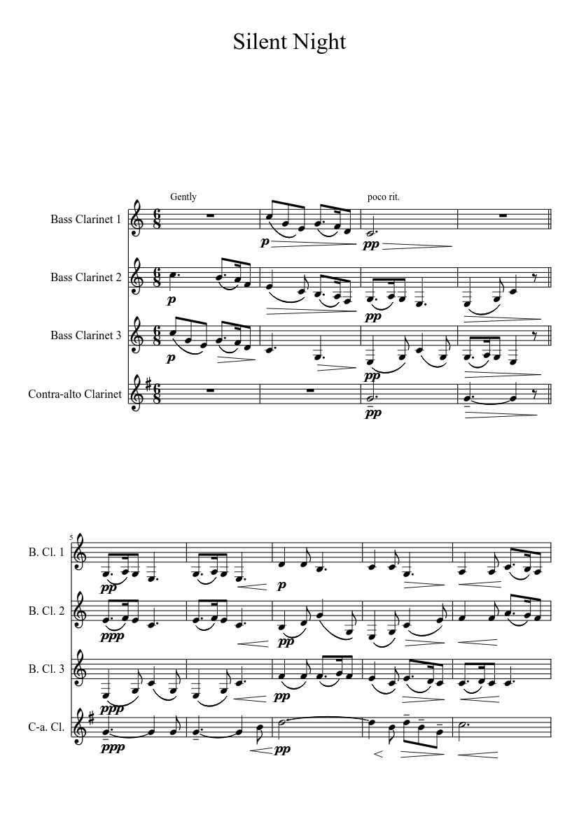 Clarinet Sheet Music For Beginners Silent Night