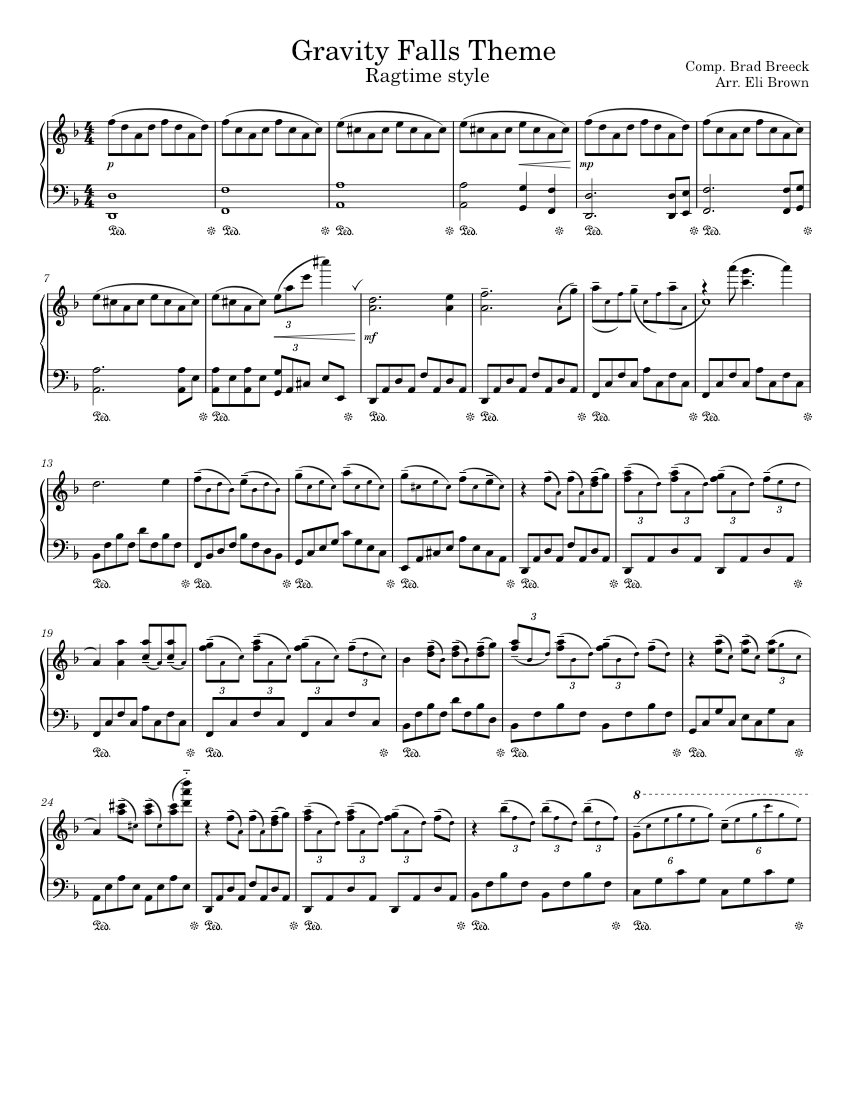 Gravity Falls Theme (Stride) Sheet Music for Piano (Solo) | MuseScore.com