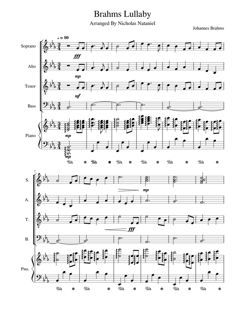 Brahms Lullaby Sheet music for Piano, Soprano, Alto, Tenor & more ...