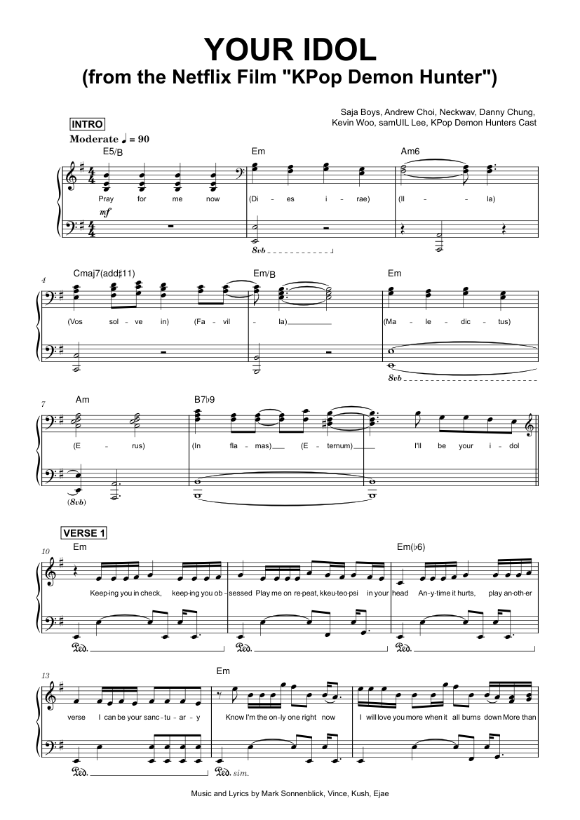 Play Official version of Your Idol Sheet Music by Saja Boys, Andrew ...