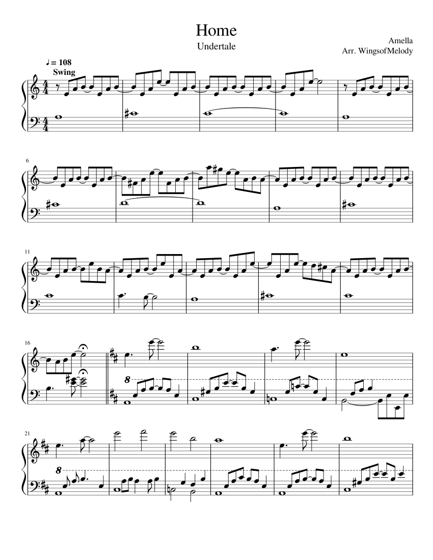Undertale - Home (Amella Remix) Sheet Music for Piano (Solo ...