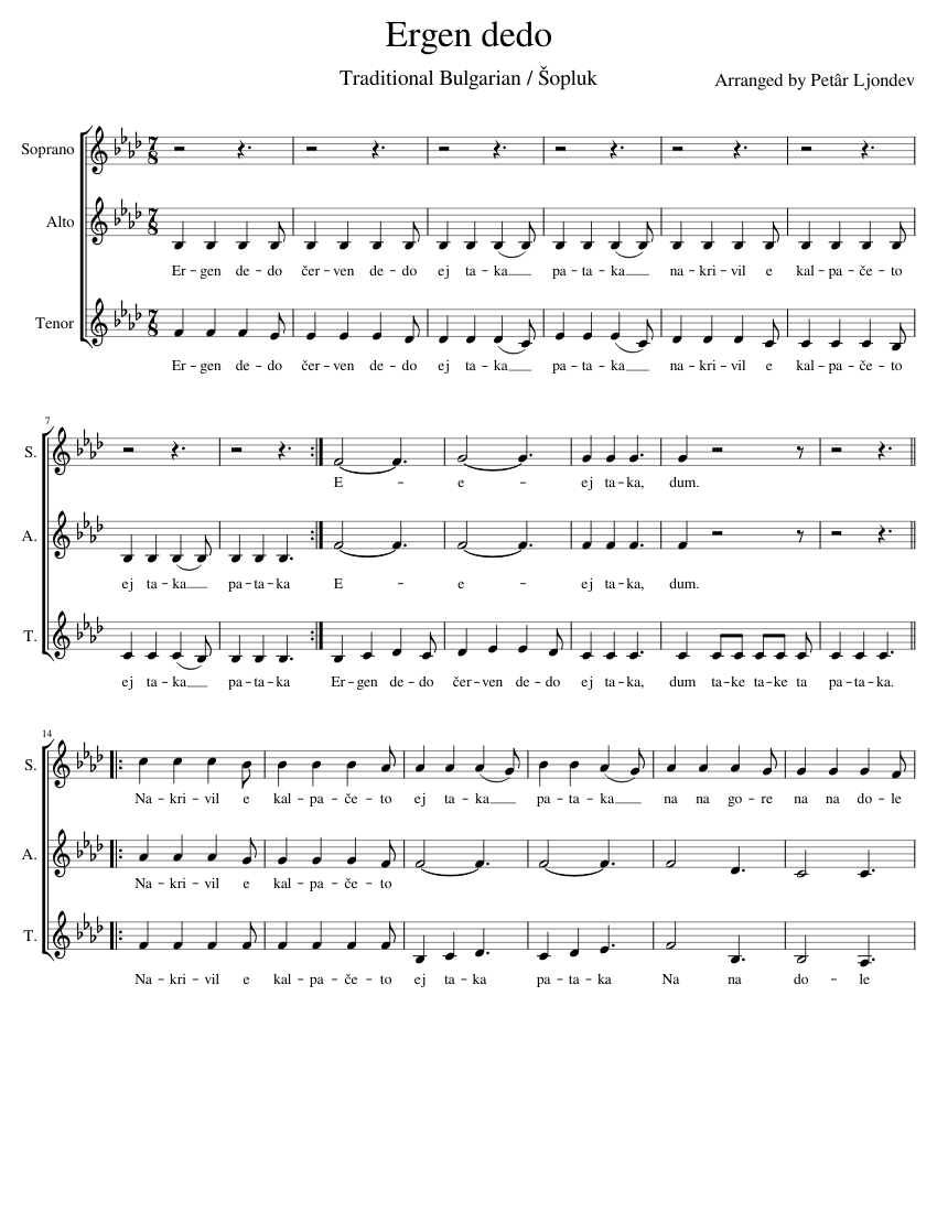 Petar_Ljondev-Ergen_dedo Sheet music for Soprano, Alto, Tenor (Choral) | Musescore.com
