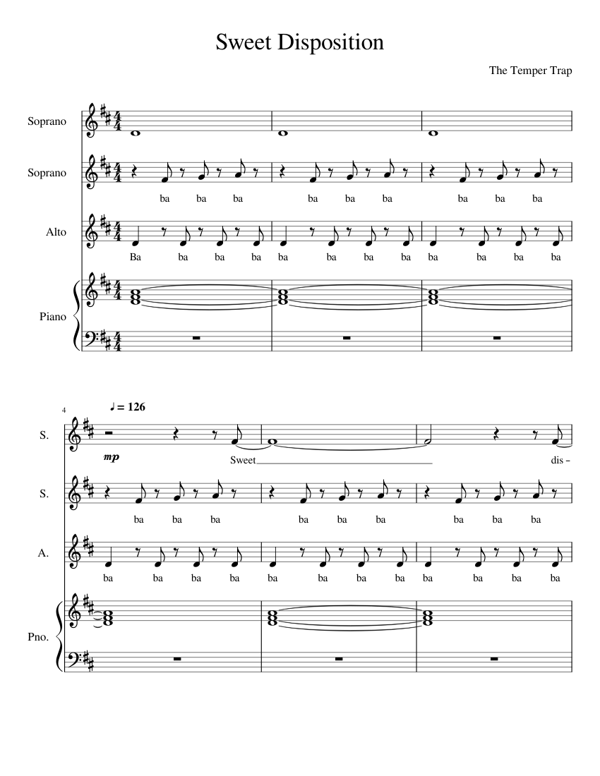 Sweet Disposition - The Temper Trap Sheet music for Piano, Soprano ...