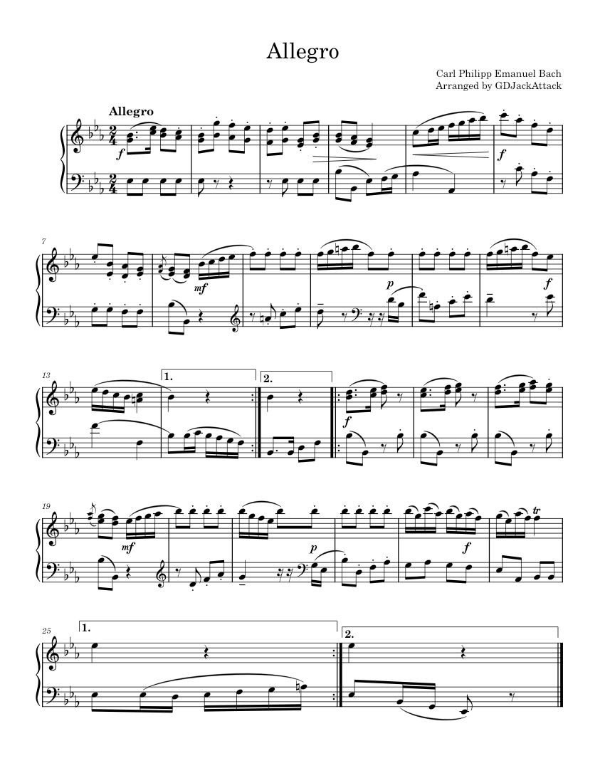 Allegro - Carl Philipp Emanuel Bach Sheet Music for Piano (Solo) easy ...