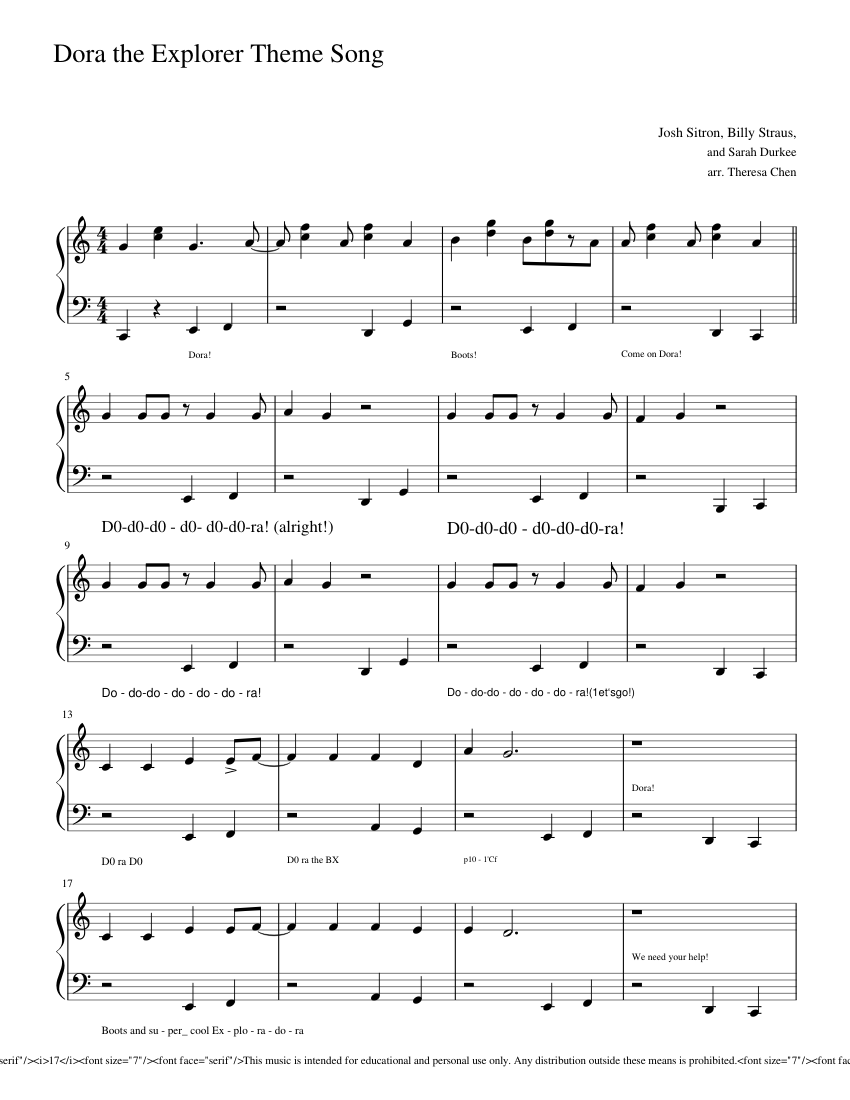 Dora the explorer theme Sheet music for Drum group (Solo) | Musescore.com