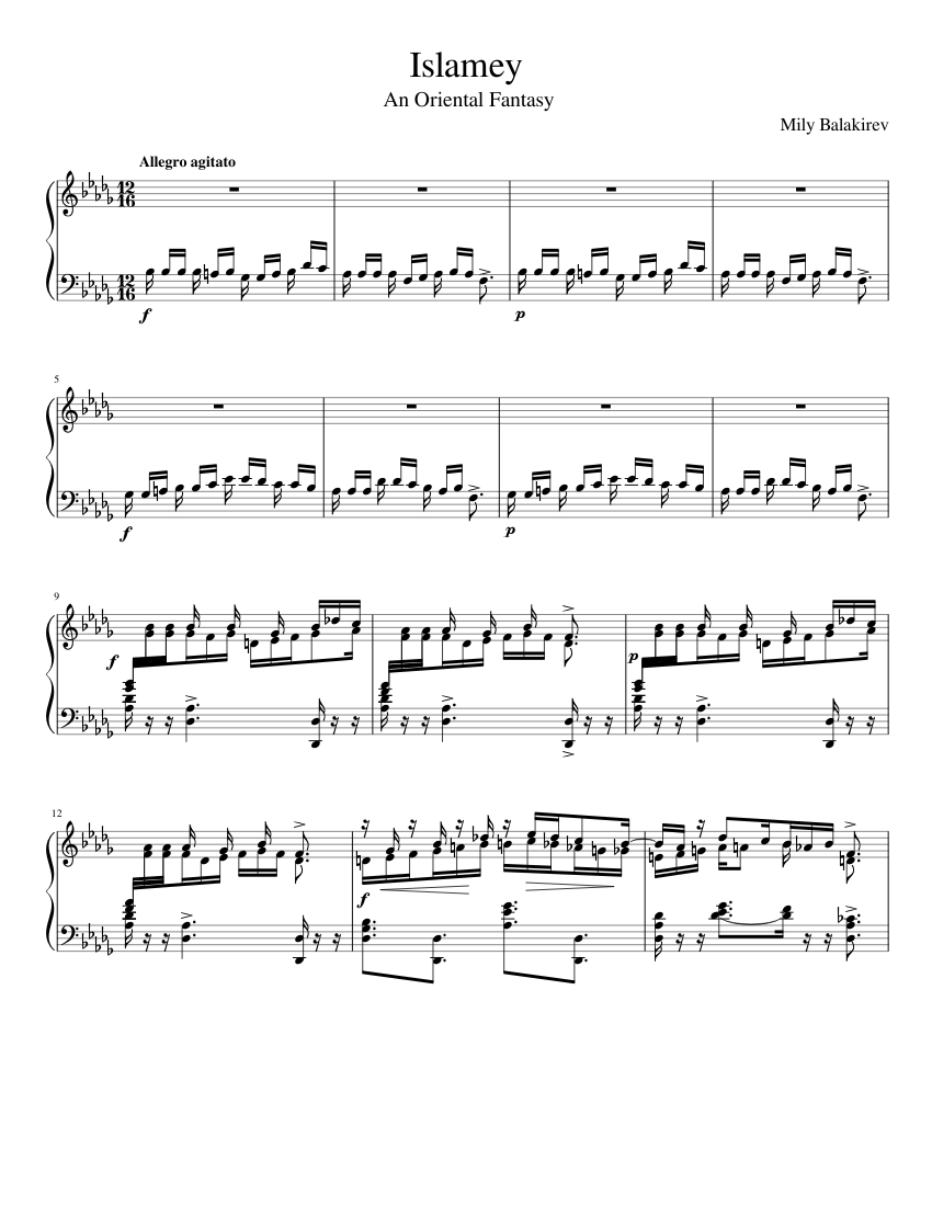 "Islamey: An Oriental Fantasy," by Mily Balakirev (Piano solo) Sheet ...