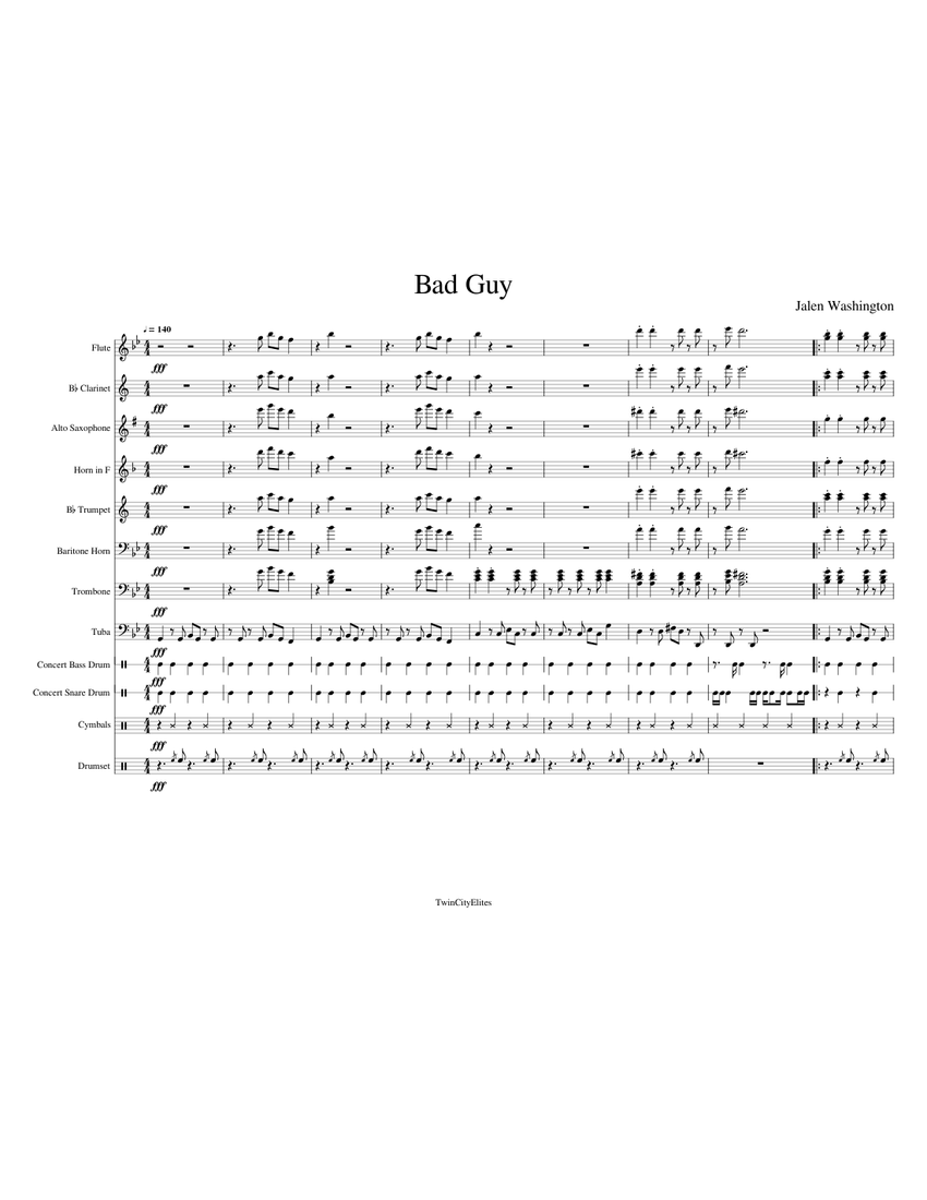 Bad Guy Sheet music for Trombone, Tuba, Flute, Clarinet in b-flat ...