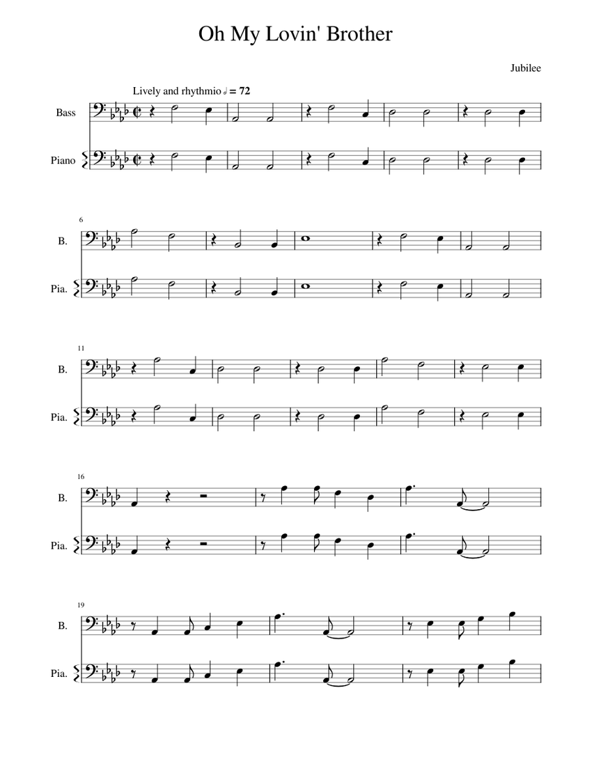 Oh My Lovin' Brother Sheet music for Piano, Bass voice (Piano-Voice ...