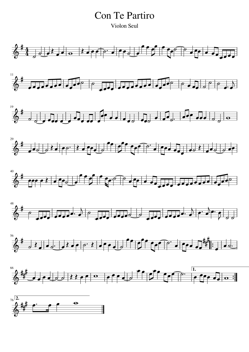 Con Te Partiro Sheet Music for Violin (Solo) | MuseScore.com