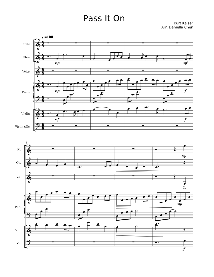 Pass it on – Kurt Kaiser Sheet music for Piano, Vocals, Flute, Oboe ...