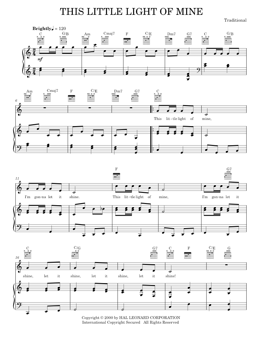 Play Official version of This Little Light Of Mine Sheet Music by ...