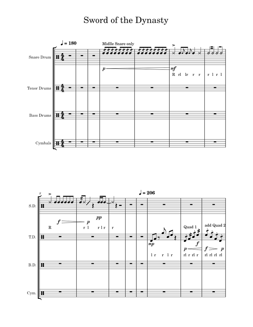 Sword_of_the_Dynasty Sheet music for Snare drum, Crash, Tenor drum ...