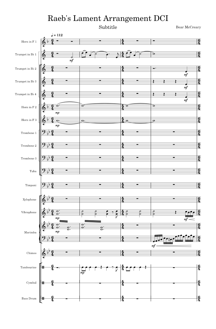 Raeb's Lament Arrangement DCI Sheet Music for Trombone, Tuba, French ...