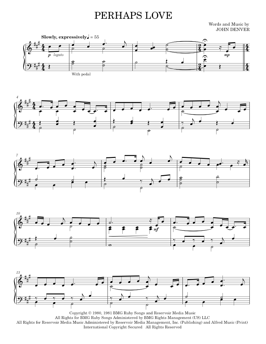 Play Official version of Perhaps love sheet music by John Denver for Piano | MuseScore.com