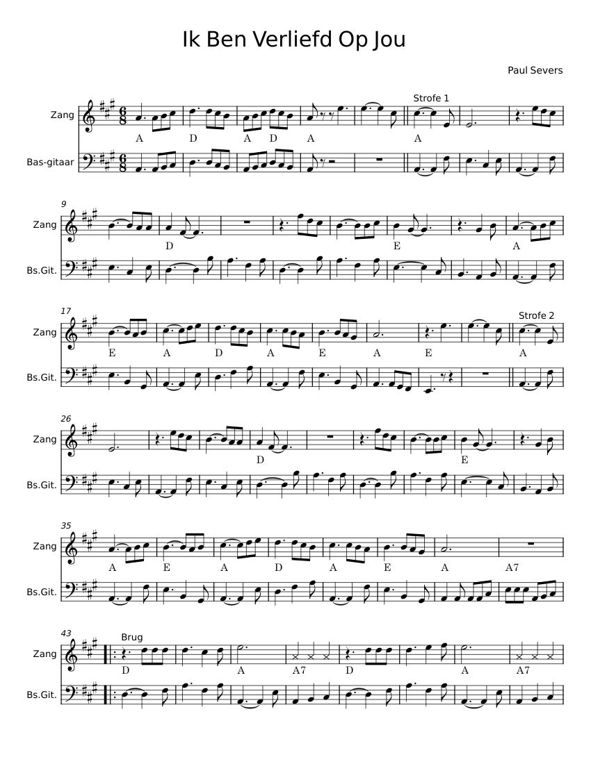 Ik ben verliefd op jou - Paul Severs Sheet Music for Bass guitar ...