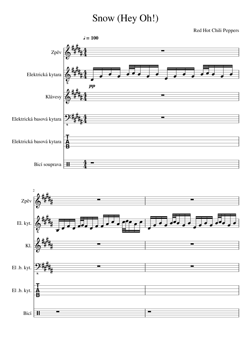 Snow (Hey Oh!) Sheet Music and Tab for Piano, Flute, Guitar, Bass ...
