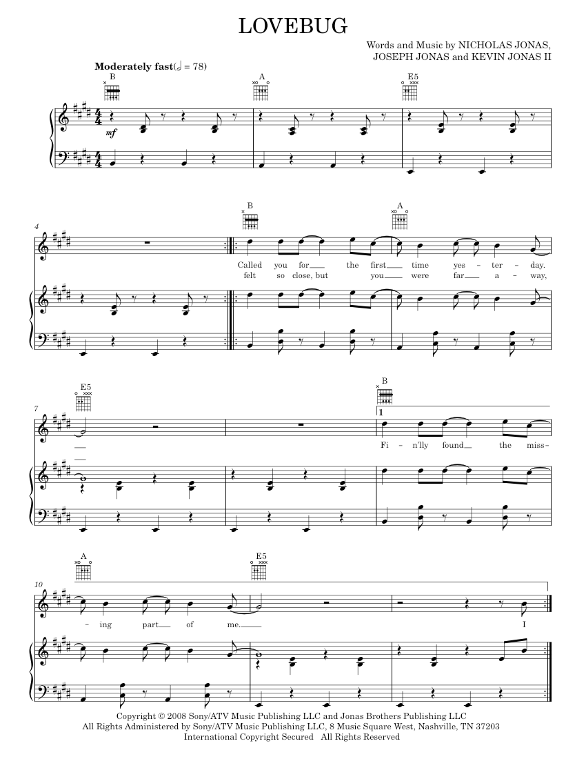 Lovebug - Jonas Brothers - piano tutorial
