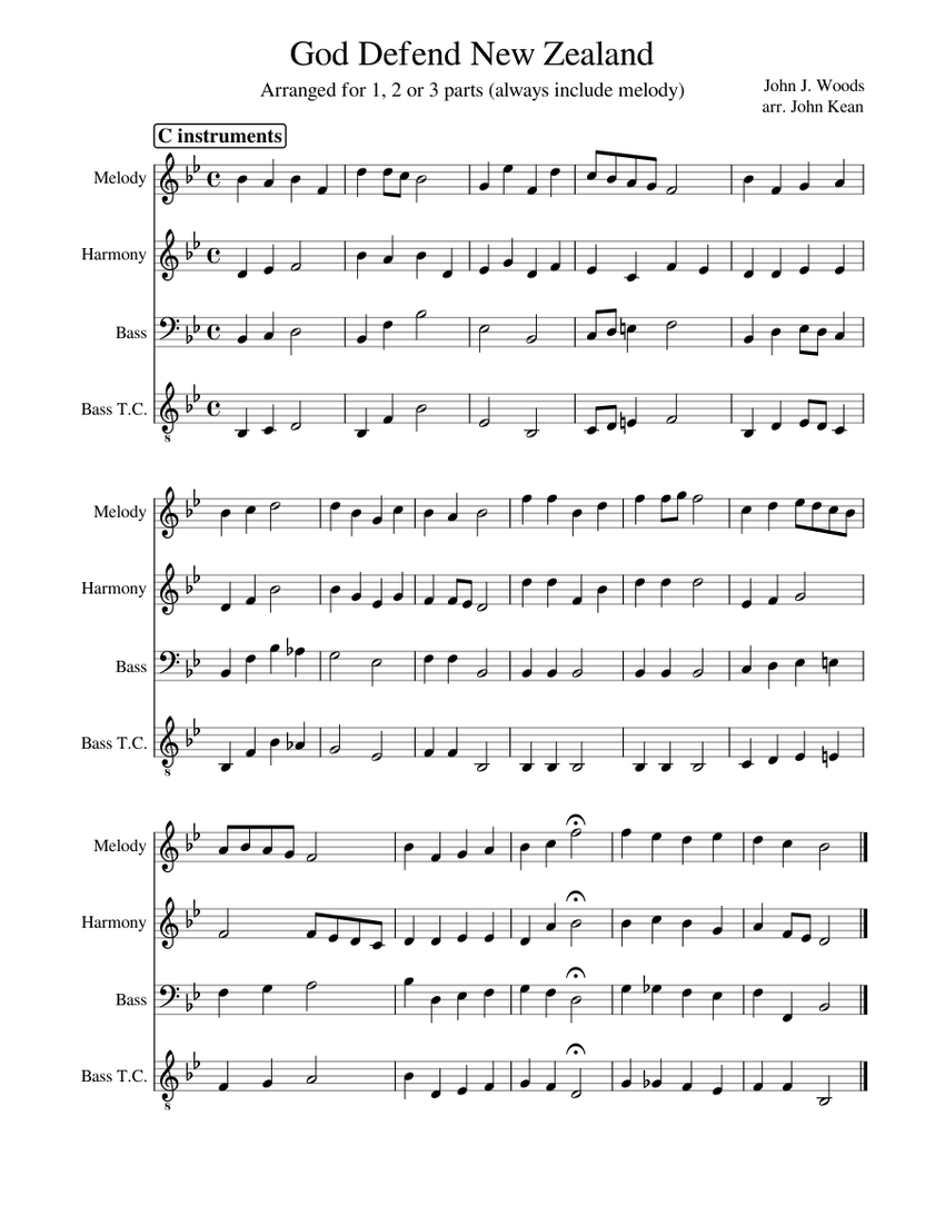 God Defend New Zealand Sheet music for Piano (Mixed Quartet ...