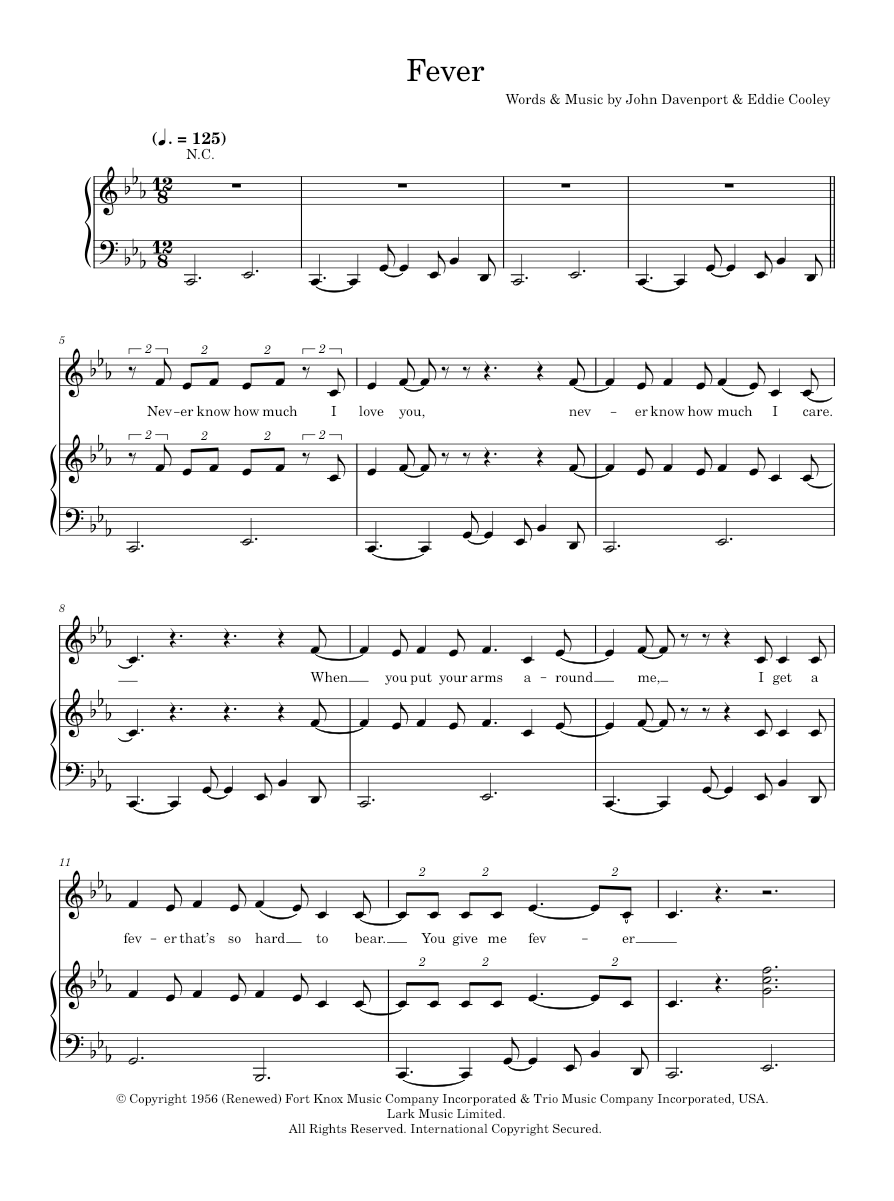 Play Official version of Fever Sheet Music by Michael Bublé, Peggy Lee ...