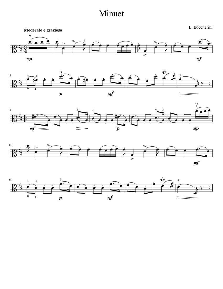 Minuet and Trio – Luigi Boccherini Minuet for Viola Sheet Music for ...