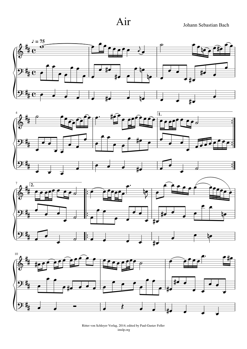 Johann Sebastian Bach - Air on the g string Sheet Music for Organ (Solo ...