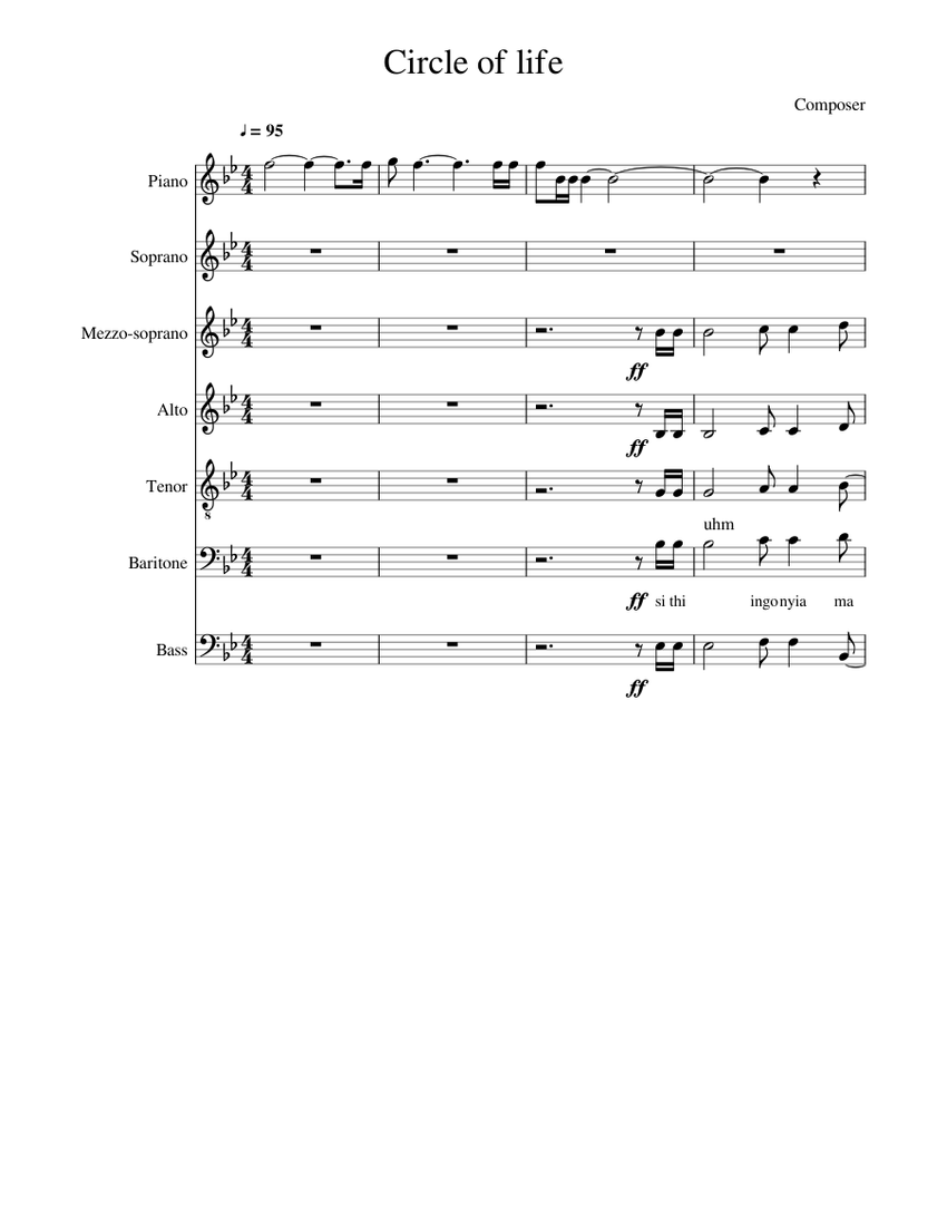 Circle of life - SATB Sheet music for Piano, Soprano, Alto, Tenor ...