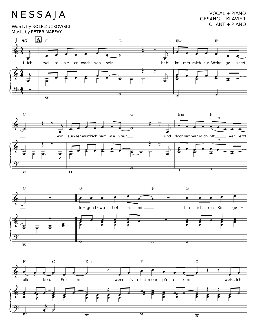 NESSAJA - ROLF ZUCKOWSKI Sheet Music with Chords for Piano, Synthesizer ...