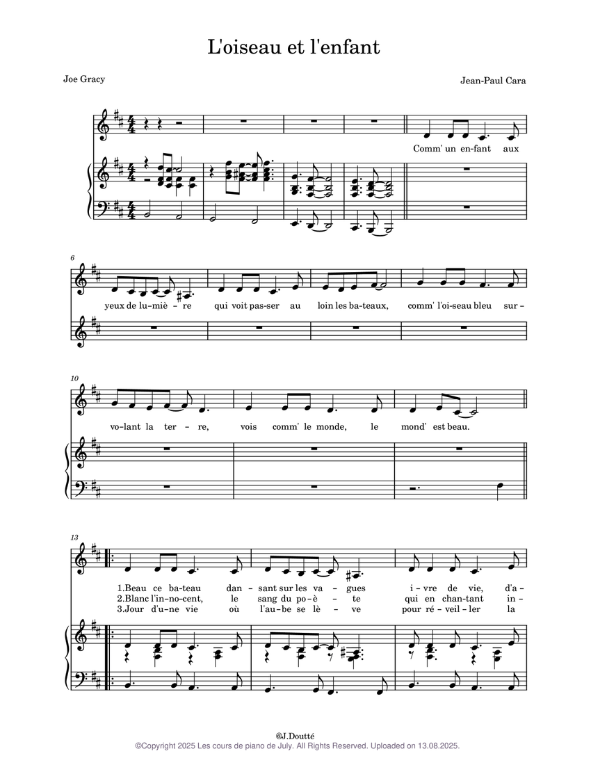 L'oiseau et l'enfant – Jean Paul Cara Sheet music for Piano, Vocals ...