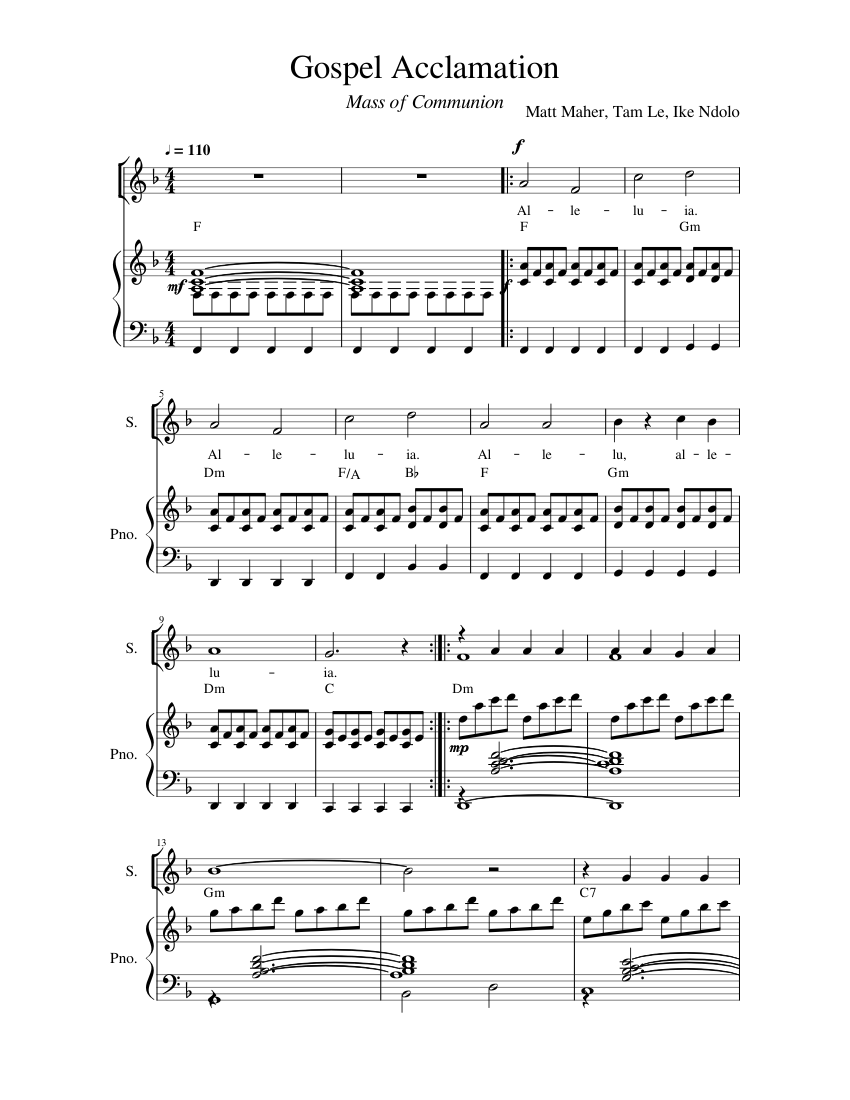 Mass of Communion - Gospel Acclamation - Matt Maher Sheet music for ...