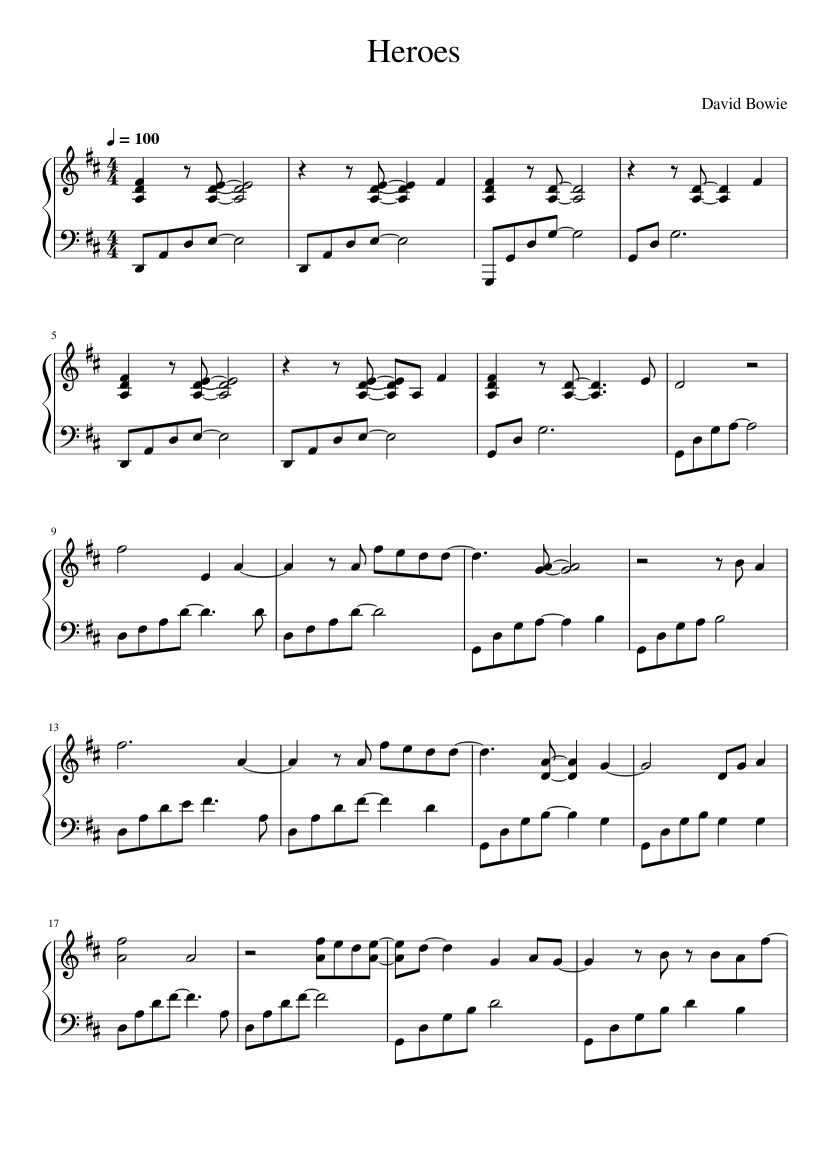 Heroes – David Bowie Sheet Music for Piano (Solo) | MuseScore.com
