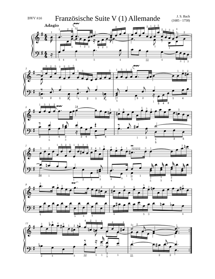 French Suite No.5 in G major, BWV 816 - J. S. Bach - (1) Allemande ...