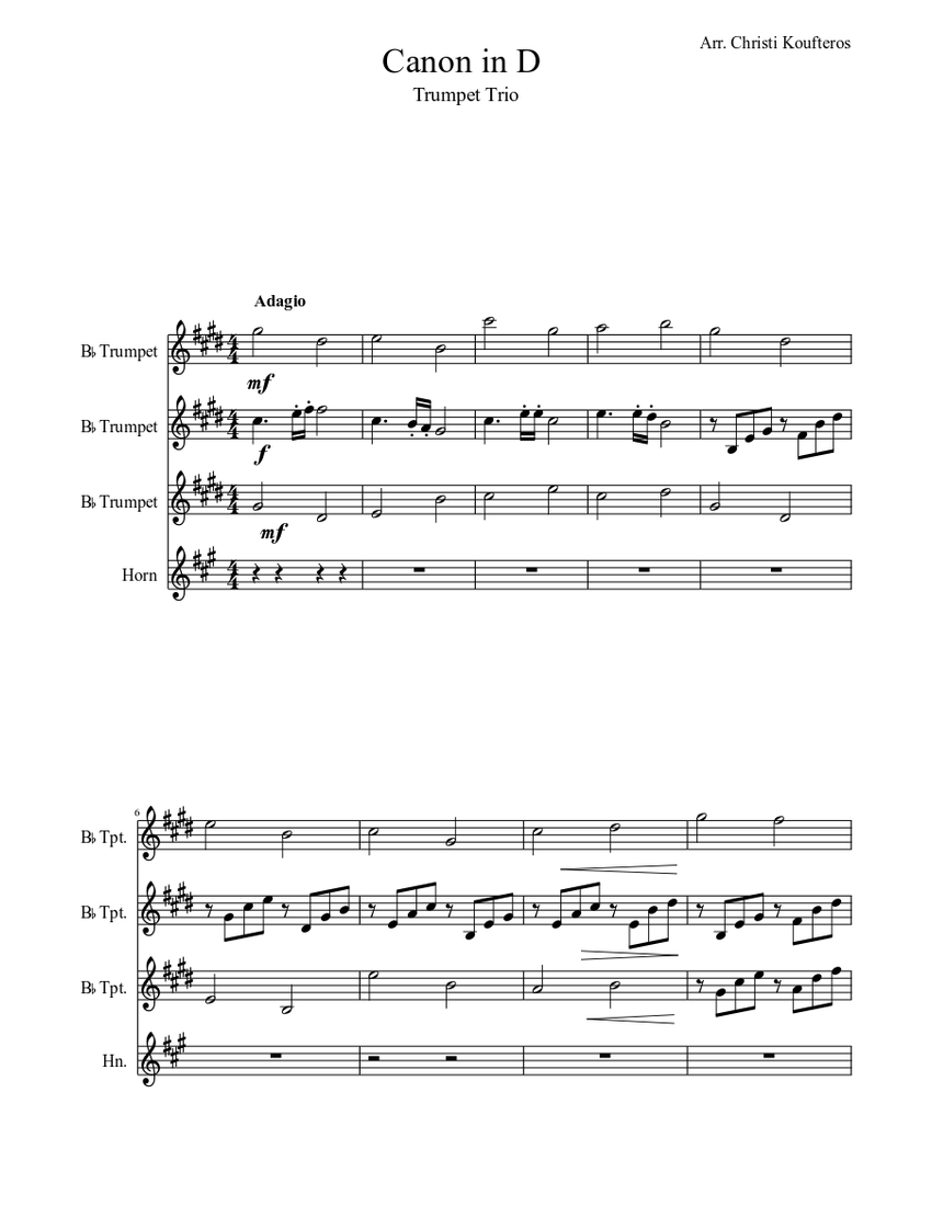 Canon in D Sheet music for Trumpet (Mixed Trio) | Musescore.com