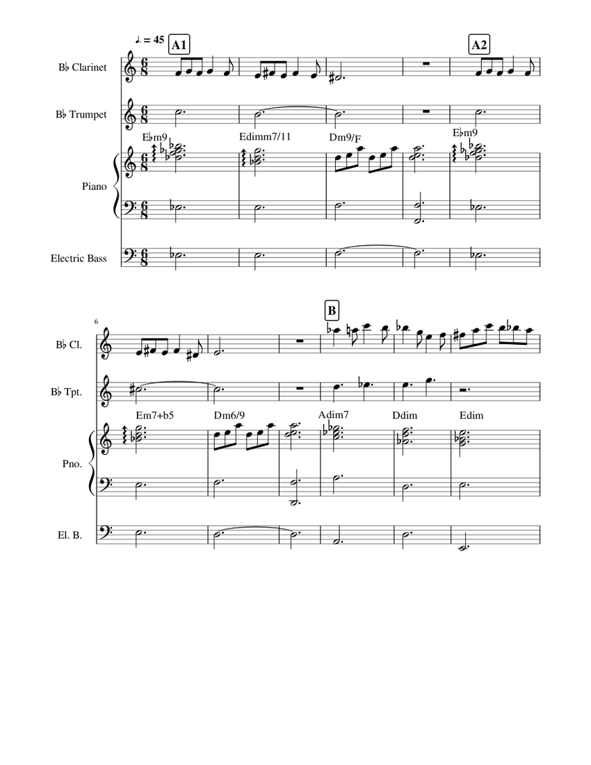 gompozijonfor5 Sheet music for Piano, Clarinet in b-flat, Trumpet in b ...