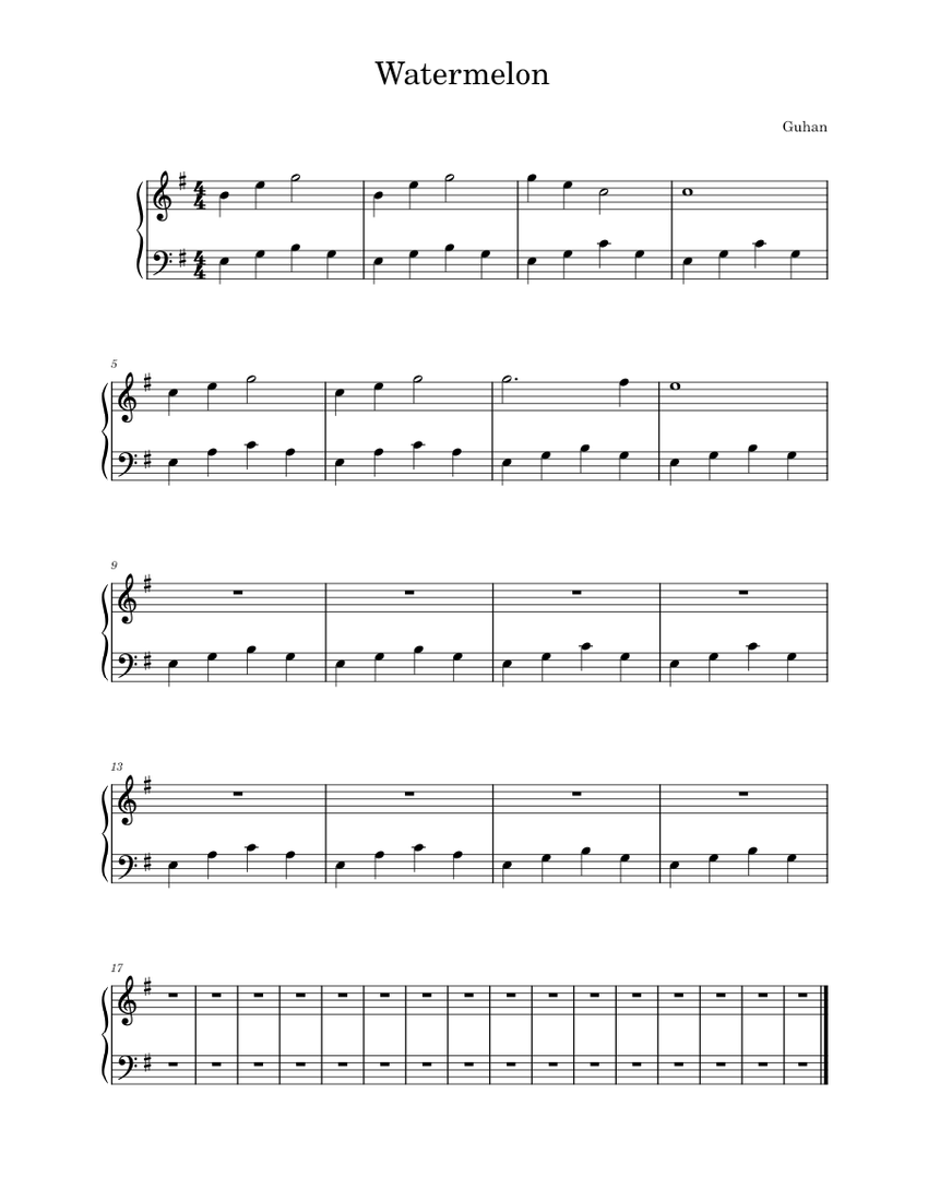 Watermelon - Guhan Sheet music for Piano (Solo) | Musescore.com