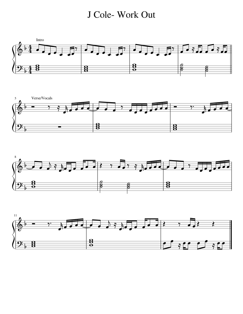 j cole- work out Sheet music for Piano (Solo) Easy | Musescore.com