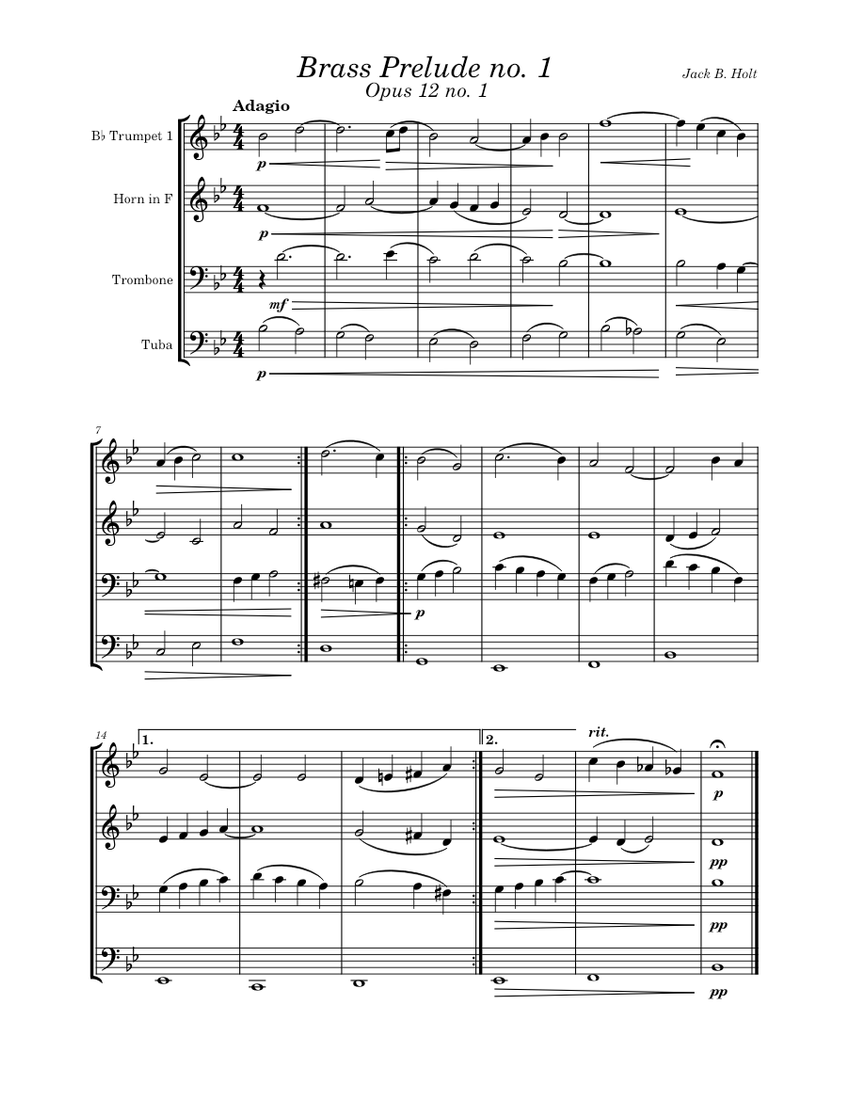 Prelude No. 1 Sheet music for Trombone, Tuba, Trumpet in b-flat, French ...