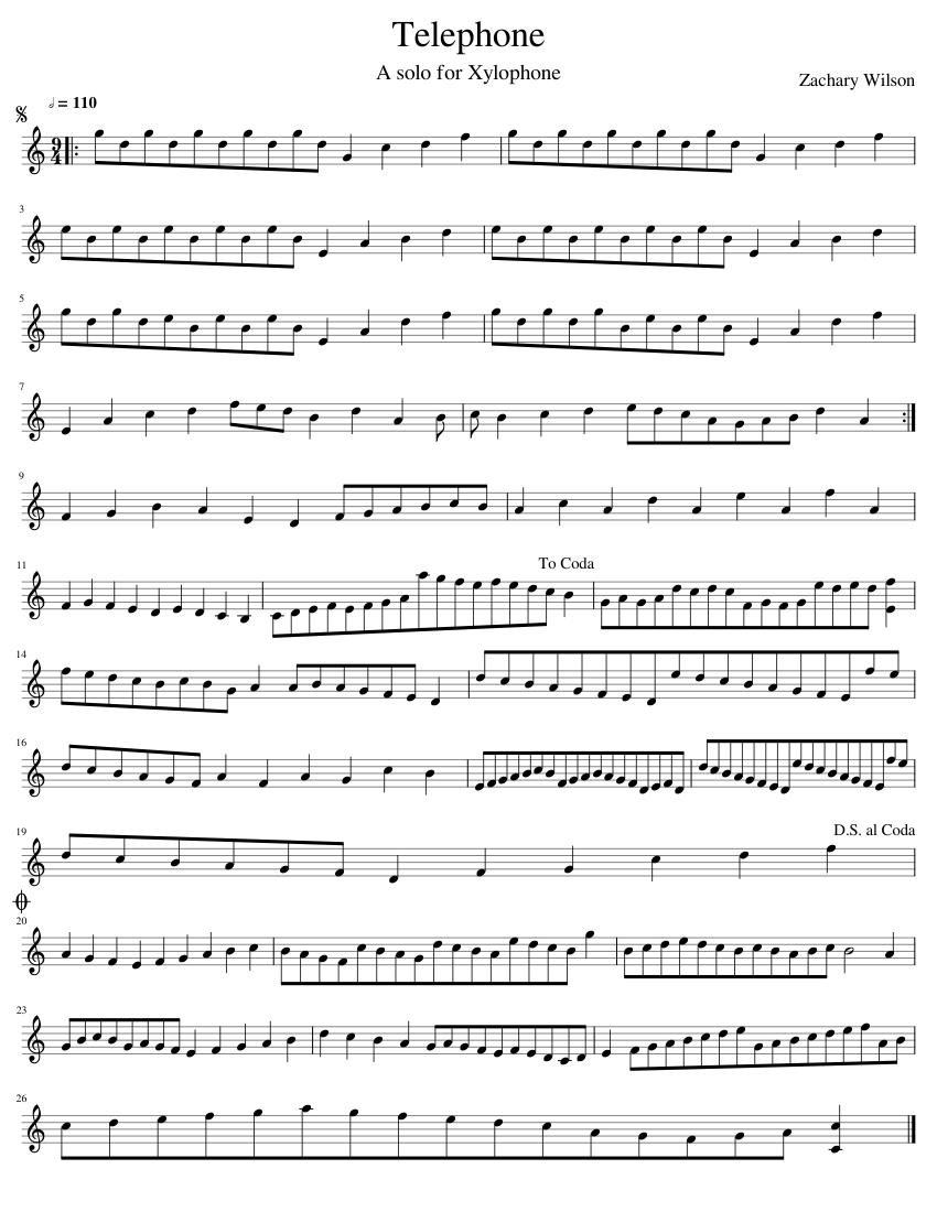 Telephone Sheet music for Xylophone (Solo) | Musescore.com