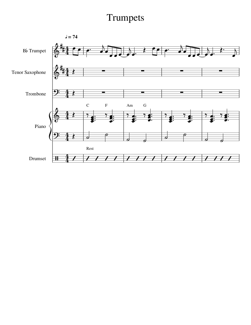 Trumpets Sheet music for Piano, Trombone, Saxophone tenor, Trumpet in b ...