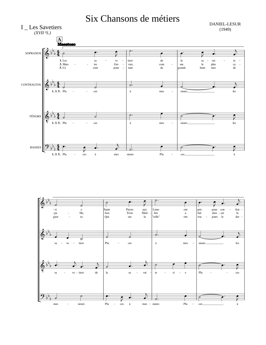 Six Chansons de métiers - Daniel-Lesur (1949) Sheet music for Piano ...