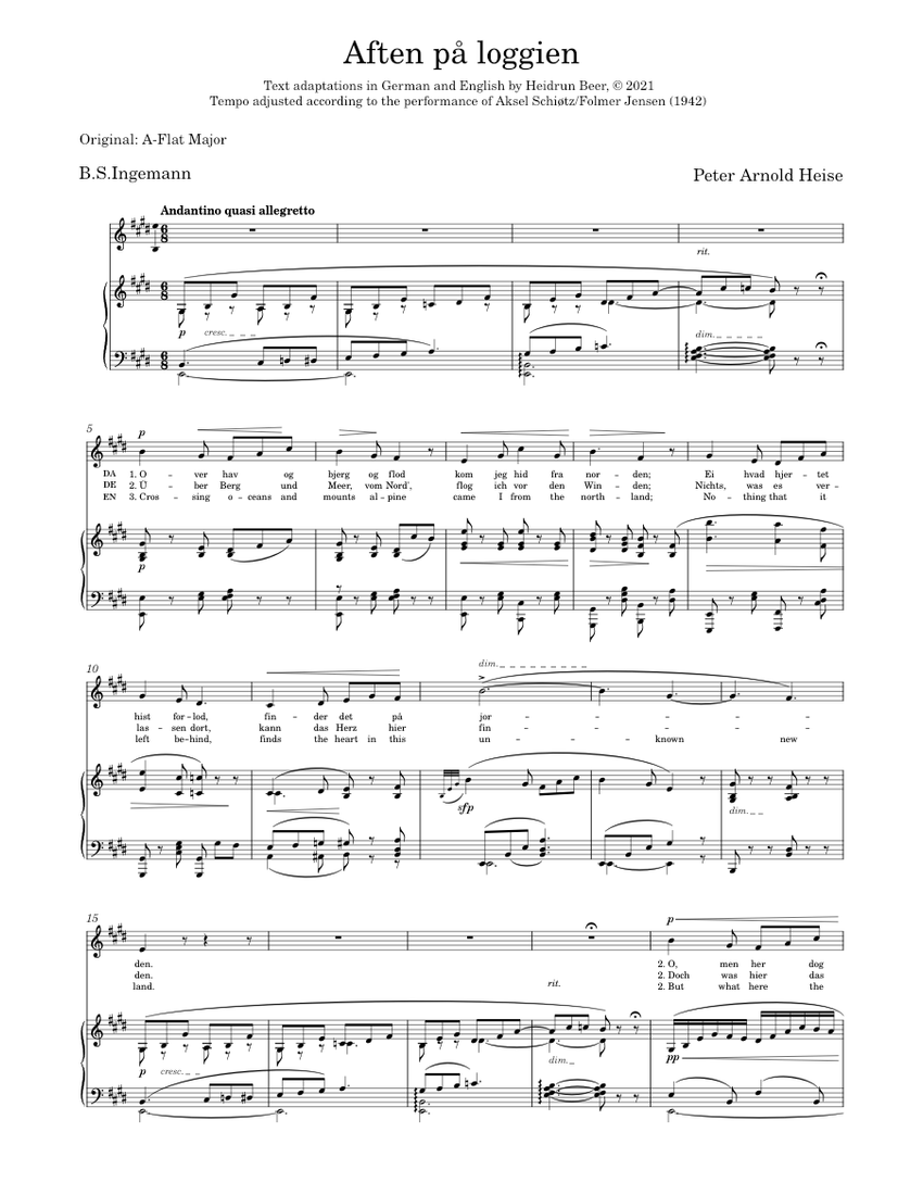 Aften På Loggien (Aften Paa Loggien), E major, from "Sydlandske Sange ...