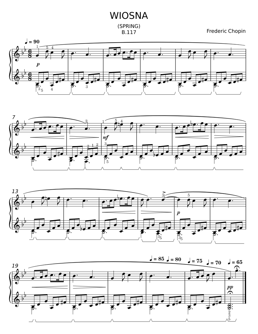 Wiosna - Spring, Op. 74, No. 2 - Frédéric Chopin Sheet music for Piano (Solo) Easy | Musescore.com