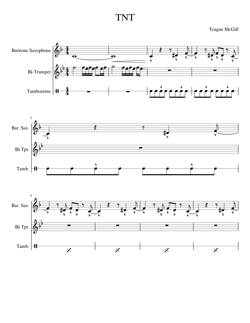 (WIP) TNT Sheet music for Tambourine, Saxophone baritone, Trumpet in b ...