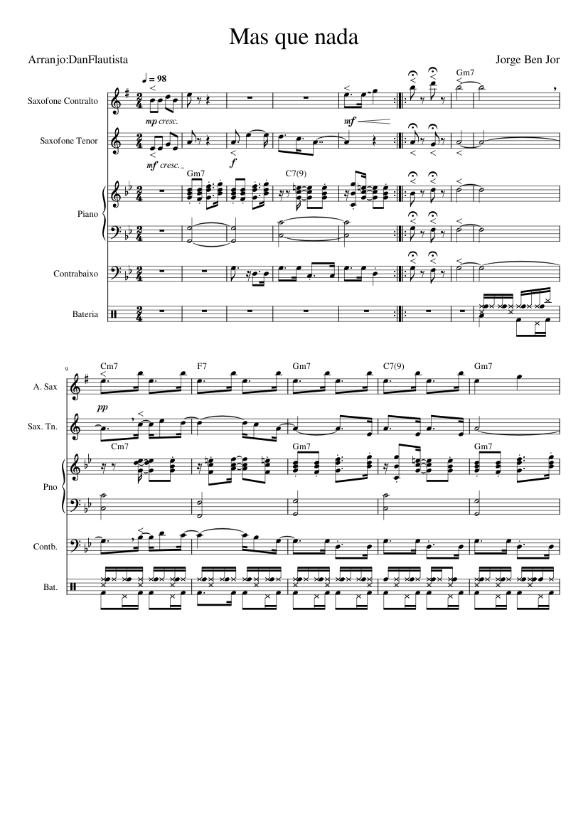 Mas que nada orquestral By DanFlautista Sheet music for Piano ...
