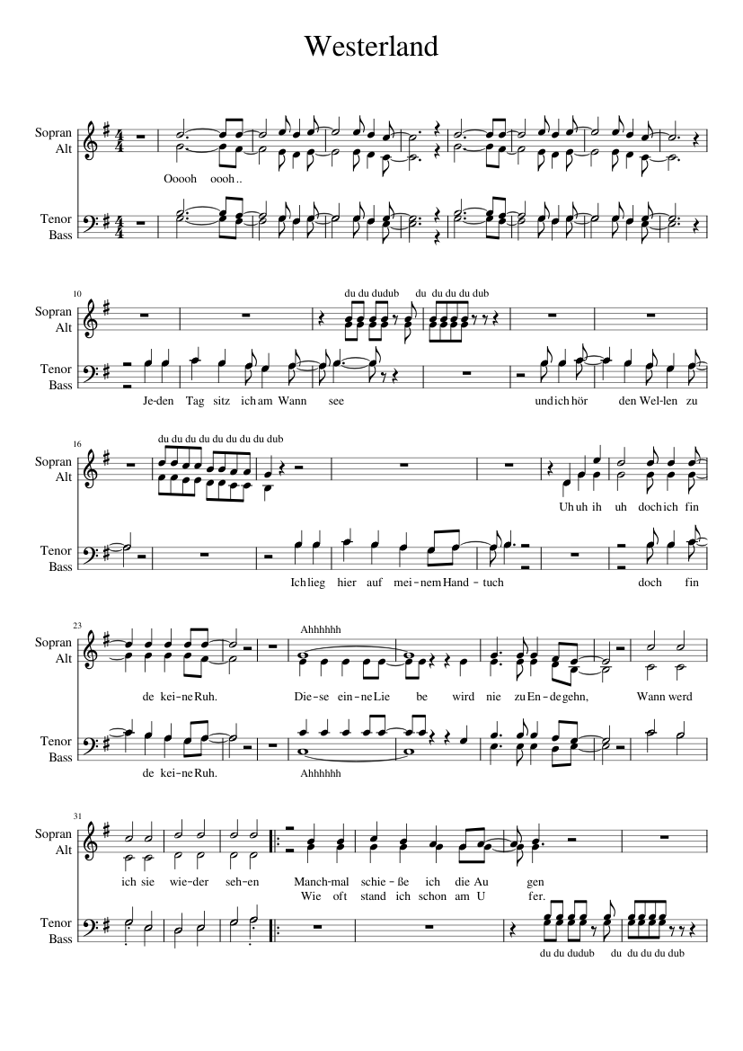Westerland chor Sheet Music for Saxophone alto (SATB) | MuseScore.com