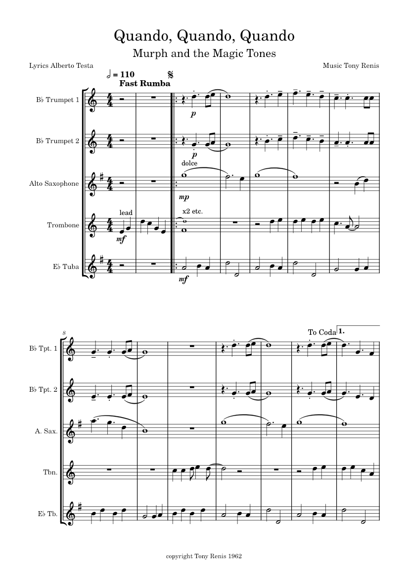 Quando quando quando – Tony Renis from The Blues Brothers Sheet music ...